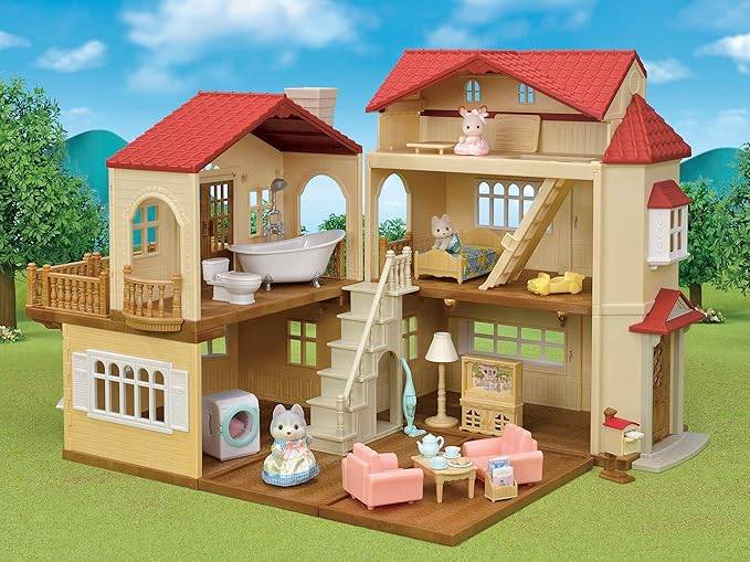 Sylvanian Families House: Big Red Roof House Deluxe Set - Secret Attic ...
